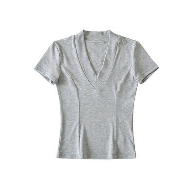 【Aliu自制】显身材宽边V领莱赛尔短袖T恤女薄款修身打底衫夏季新