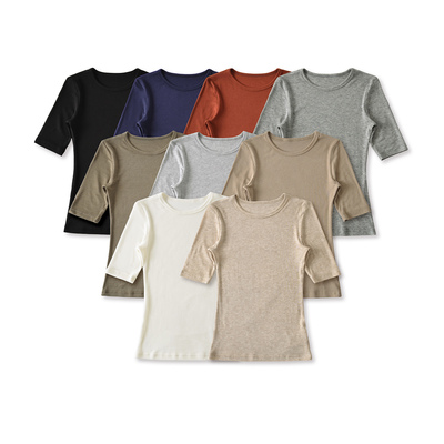 【Aliu自制】天丝羊毛 高弹力小圆领修身显瘦中袖打底衫女辣妹T恤