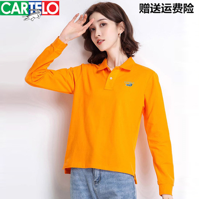 卡帝乐鳄鱼POLO衫女长袖t恤秋季纯棉宽松大码运动翻领休闲上衣潮