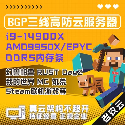 BGP I9-14900K/AMD9950X 腐蚀rust MC我的世界 dayz 饥荒云服务器