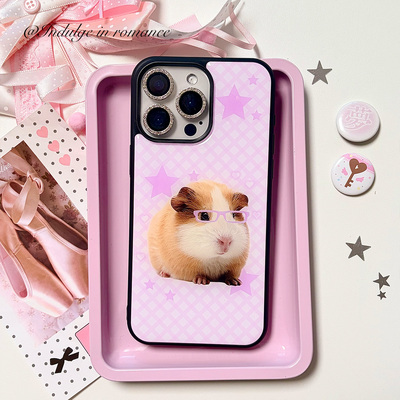 日系格纹豚鼠复古苹果手机壳