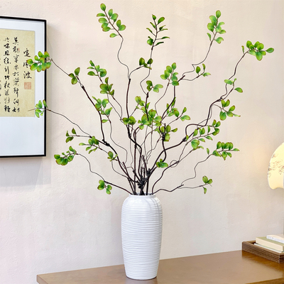 绿色嫩牙仿真花小清新秋叶树枝禅意装饰摆件复古中式插花绿植假花