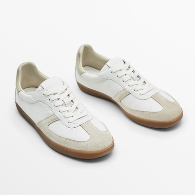 情侣款拼接真皮运动鞋平底德训鞋