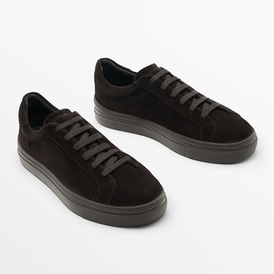 真皮系带平底运动鞋纯色休闲板鞋