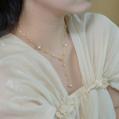 如帆小众轻奢高级感双色珍珠项链气质满天星y字锁骨链925银50766