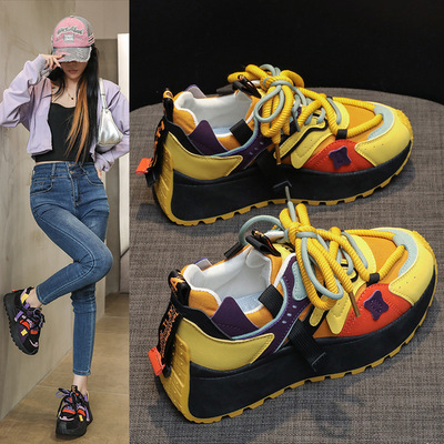 28136新款2025秋小众休闲鞋鸳鸯色百搭老爹鞋运动阿甘鞋女潮