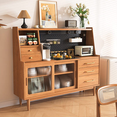 新中式实木餐边柜组合柜碗柜靠墙一体现代简约客厅储物柜茶水柜