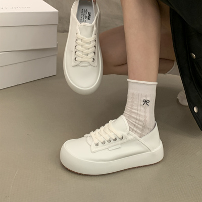 TWTW日系厚底小板鞋女百搭透气轻便圆头板鞋舒适系带两穿运动鞋潮