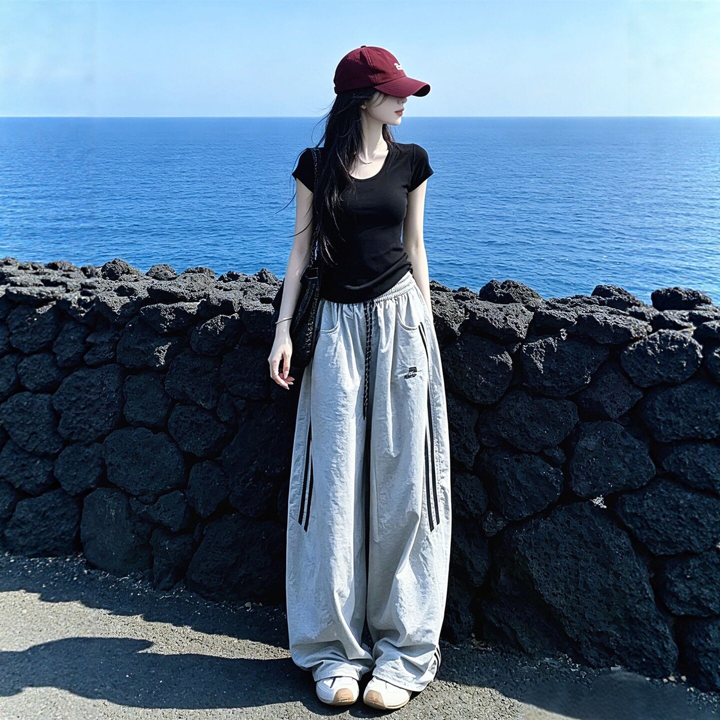 盐系穿搭一整套运动套装女夏季宽松短袖t恤阔腿裤休闲两件式跑步