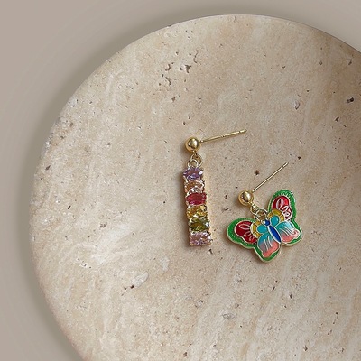 森系女多巴胺滴釉锆石彩色耳饰
