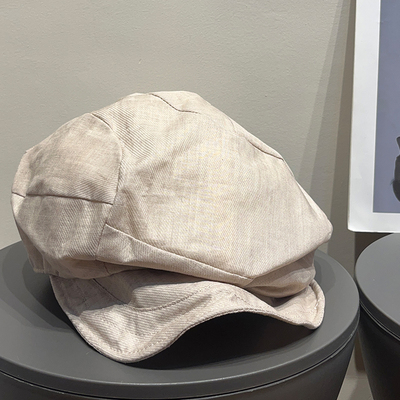 高品质防晒苎麻文艺褶皱云朵贝雷帽女春夏透气复古显脸小画家帽子