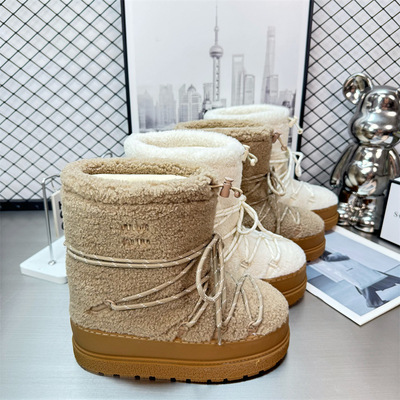 2025冬季新款厚底miu大白熊雪地靴女羊羔绒毛毛靴加绒加厚棉鞋