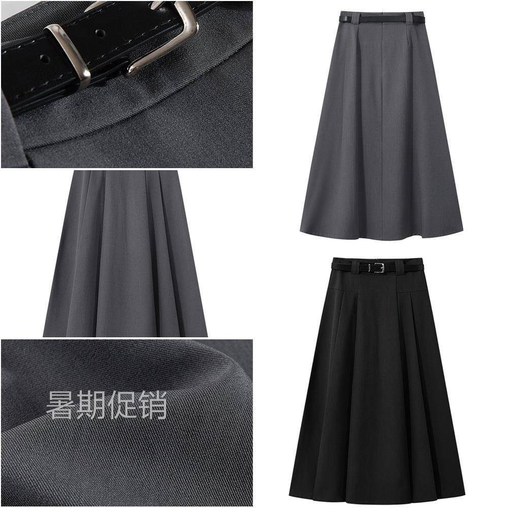 黑色百褶半身裙女春夏2025新款韩版高腰显瘦西装垂感中长款a字裙