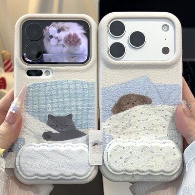 睡觉小猫小狗支架适用苹果18promax手机壳iPhone16pro小米17华为mate80新款pura90防摔vivox500软opporeno16