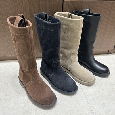 欧洲站女鞋2025秋季新款欧货小众真皮圆头时尚韩版休闲女潮靴