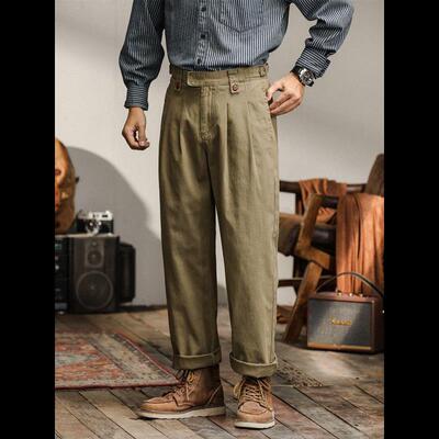美式复古廓尔格裤子男高腰