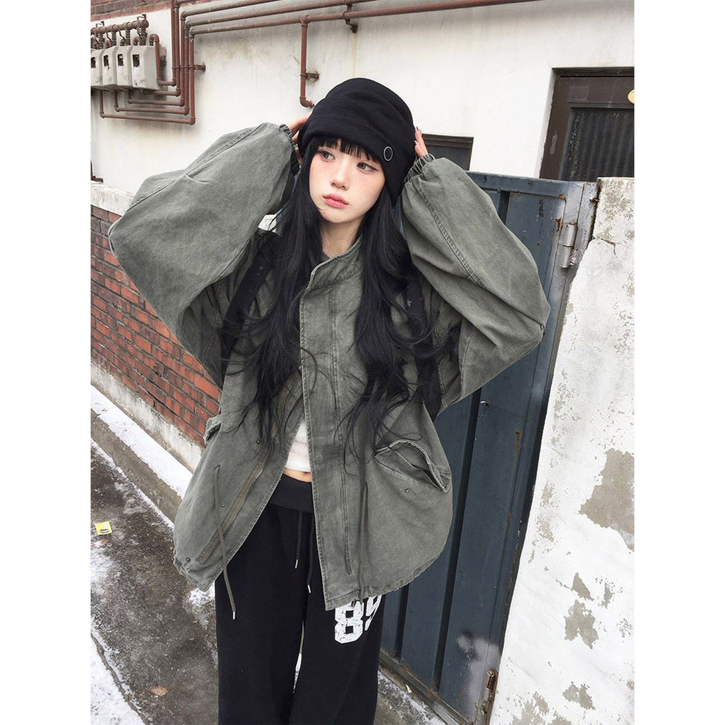 韩国chic秋季新款复古大口袋松弛感廓形小个子立领风衣短外套女