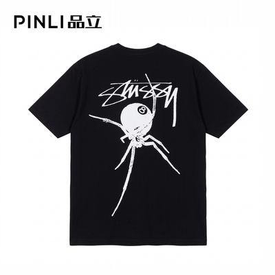 PINLI品立2026秋季新款男士圆领落肩创意印花纯棉短袖T恤上衣潮牌