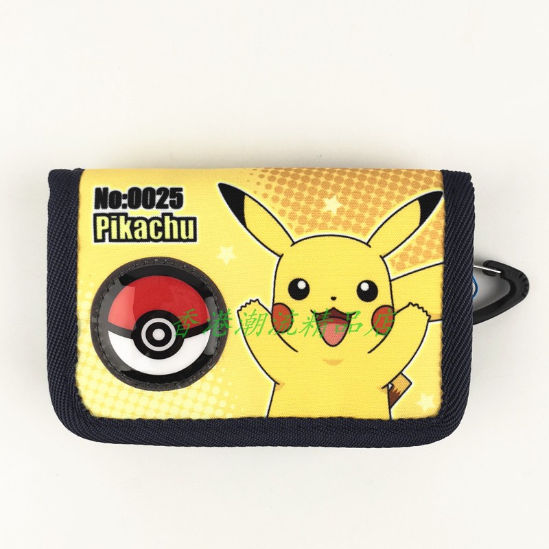 港版Pokemon宠物精灵比卡丘尼龙钱包儿童卡通零钱包小童银包带扣