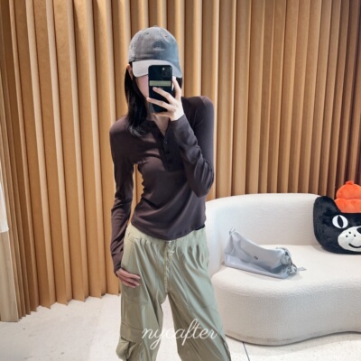 【念念】nycafter打底衫半开襟纽扣紧身亨利领长袖T恤马春ws3399