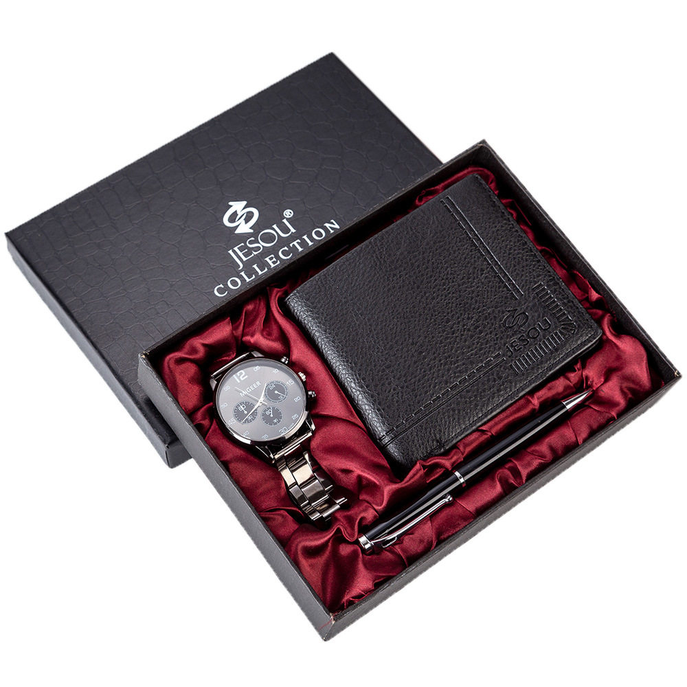 Quartz Wrist Watch Wallet Men Gift Set for Dad Boy friend_虎窝淘