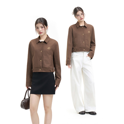 FISSXS 春季新款短款翻领简约气质显瘦夹克麂皮外套上衣女装