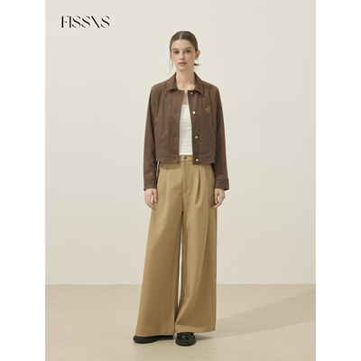 FISSXS 春季新款短款翻领简约气质显瘦夹克麂皮外套上衣女装