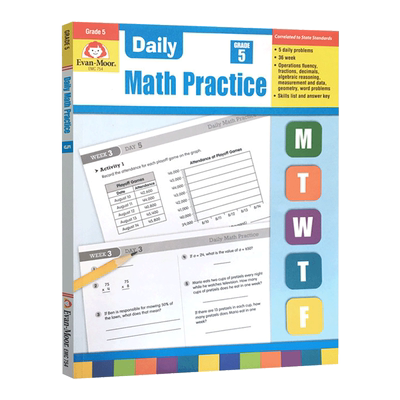 每日练习系列 数学复习练习册 五年级 完整版 英文原版 Evan-Moor Daily Math Practice Grade 5 TE美国加州小学英语教辅evanmoor