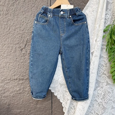 抱~品牌110-150男女童春秋牛仔裤中大儿童韩版洋气休闲宽松直筒裤