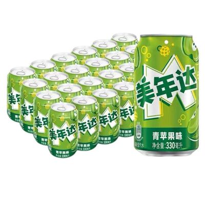 百事可乐美年达青苹果味330ml*24罐碳酸汽水拉罐装听装经典饮料