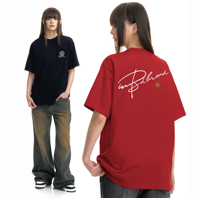 MBD小恶魔笑脸全棉短袖T恤体重磅发泡半袖情侣装男女同款潮牌宽松