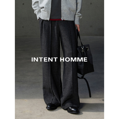 INTENT 中挺缝打褶西裤微宽松A字版型立体垂坠通勤休闲长裤