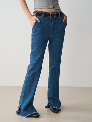 微喇修身蓝色牛仔裤长裤