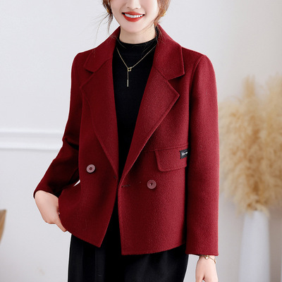 明星同款新款双面羊毛大衣短款西装女简约气质高端百搭小个子毛呢