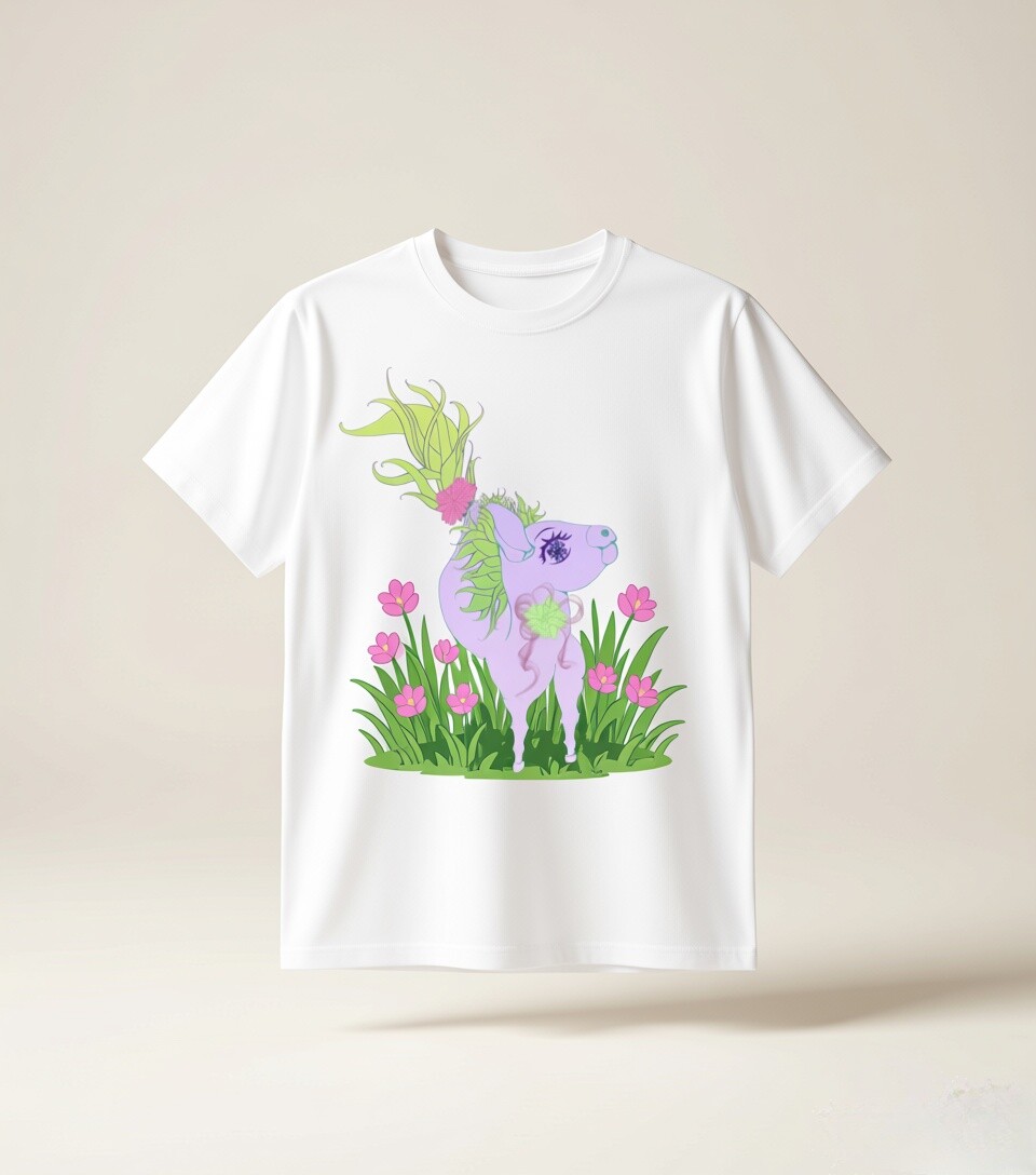 原创板绘画卡通动物豹马印花亲子装家居服睡衣头饰鞋包白T恤文创