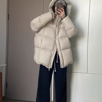 羽木服饰-一衣一码连帽纯色新国标白鸭绒保暖羽绒服外套9159