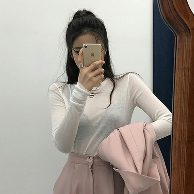 韩国女装性感小心机短款长袖T恤