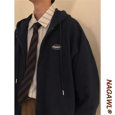 nagawl日系复古开衫连帽卫衣