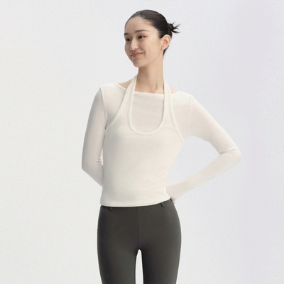 RA everyday 假两件挂脖修身长袖T恤 黑色/白色