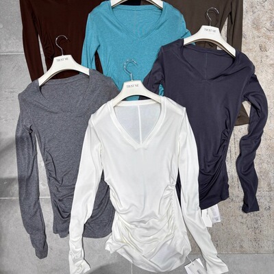 纯色简约修身长袖T恤松驰感上衣