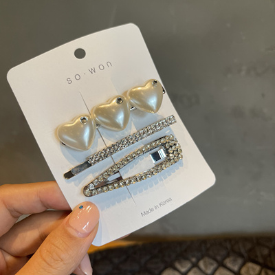 韩国东大门paparazzi进口爱心珍珠金属发夹边夹甜酷少女发饰套装