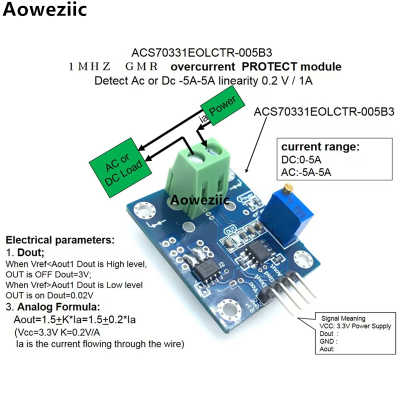 ACS70331EOLCTR-005B3 传感器模块电流检测与过流保护 3.3V 0-5A