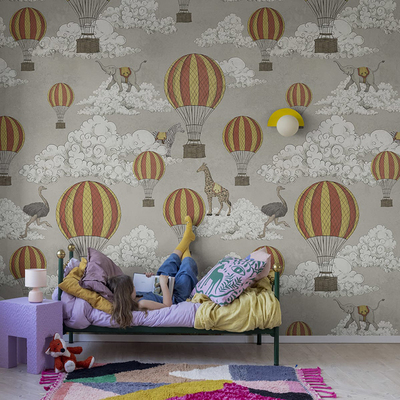 瑞典壁画定制热气球云朵背景墙