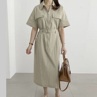 六0903韩国正品run-o-16621 连衣裙区通勤学院纯色简约正品街头