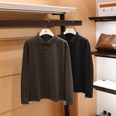 2025秋季新款男士高级感商务休闲简约宽松弹力polo衫长袖T恤1337