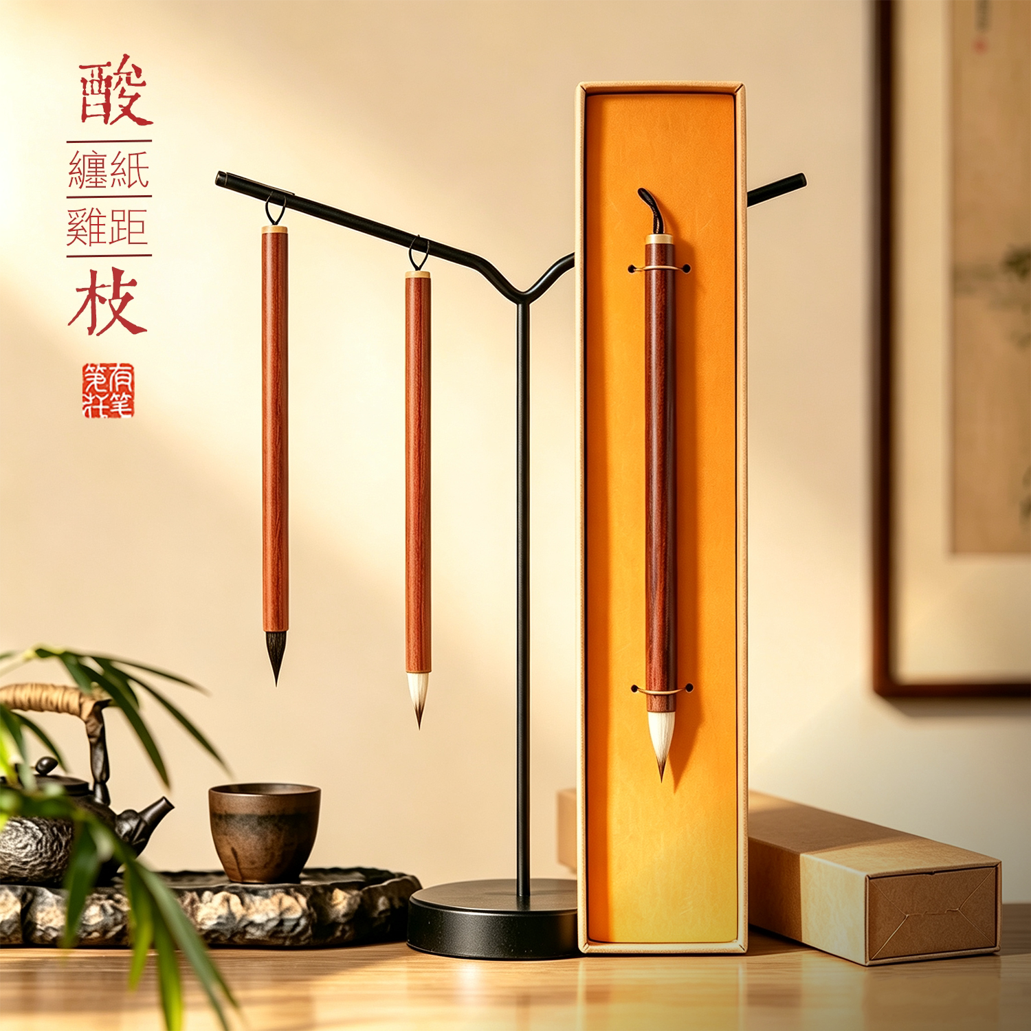 PenHave/笔有毛笔缠纸鸡距红酸枝木杆紫毫书法练字绘画短锋2.4CM