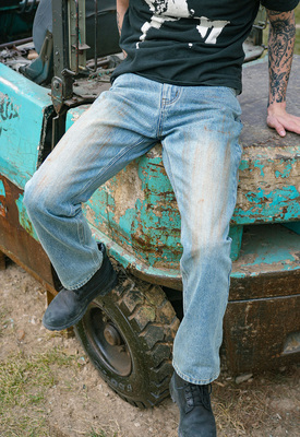 SUC群起抹脏vintage蓝色牛仔裤