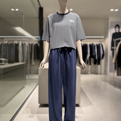 STUDIO TOMBOY条纹短袖T恤女 纯棉宽松短款上衣 复古撞色领口设计