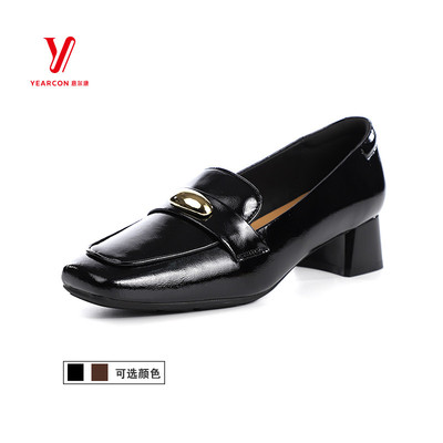 意尔康女鞋2025秋季新款真皮时尚粗跟一脚蹬小皮鞋女5551AB11912Y