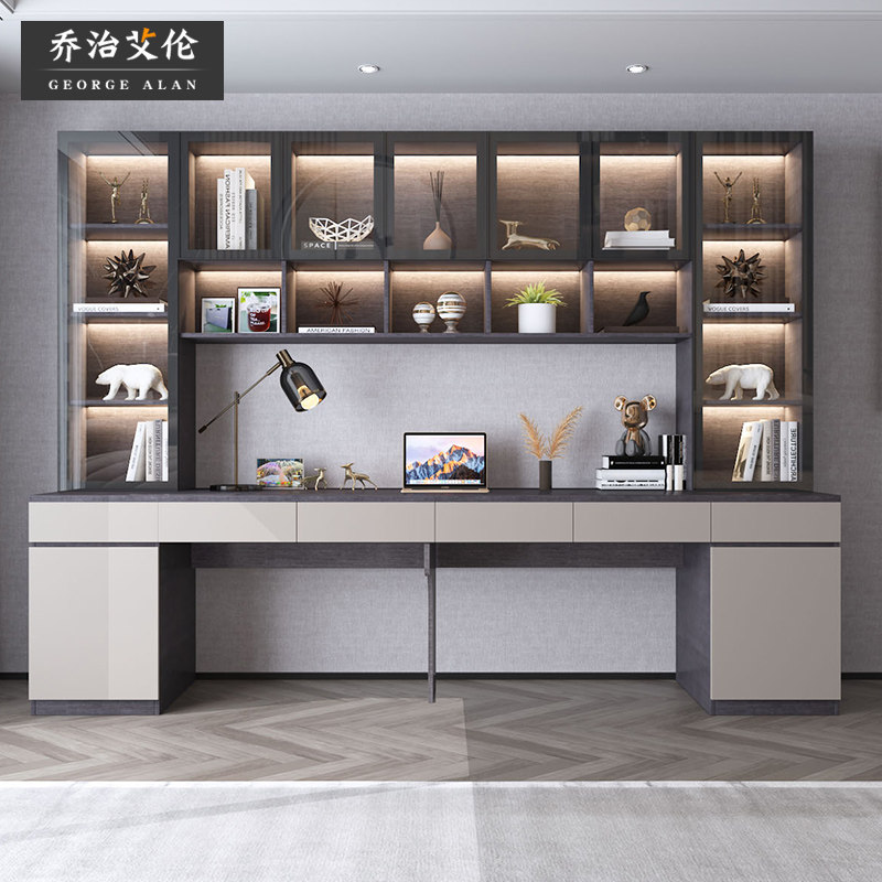 现代简约电脑桌书桌书架一体桌家用卧室办公桌双人学习桌定制桌子_虎窝淘